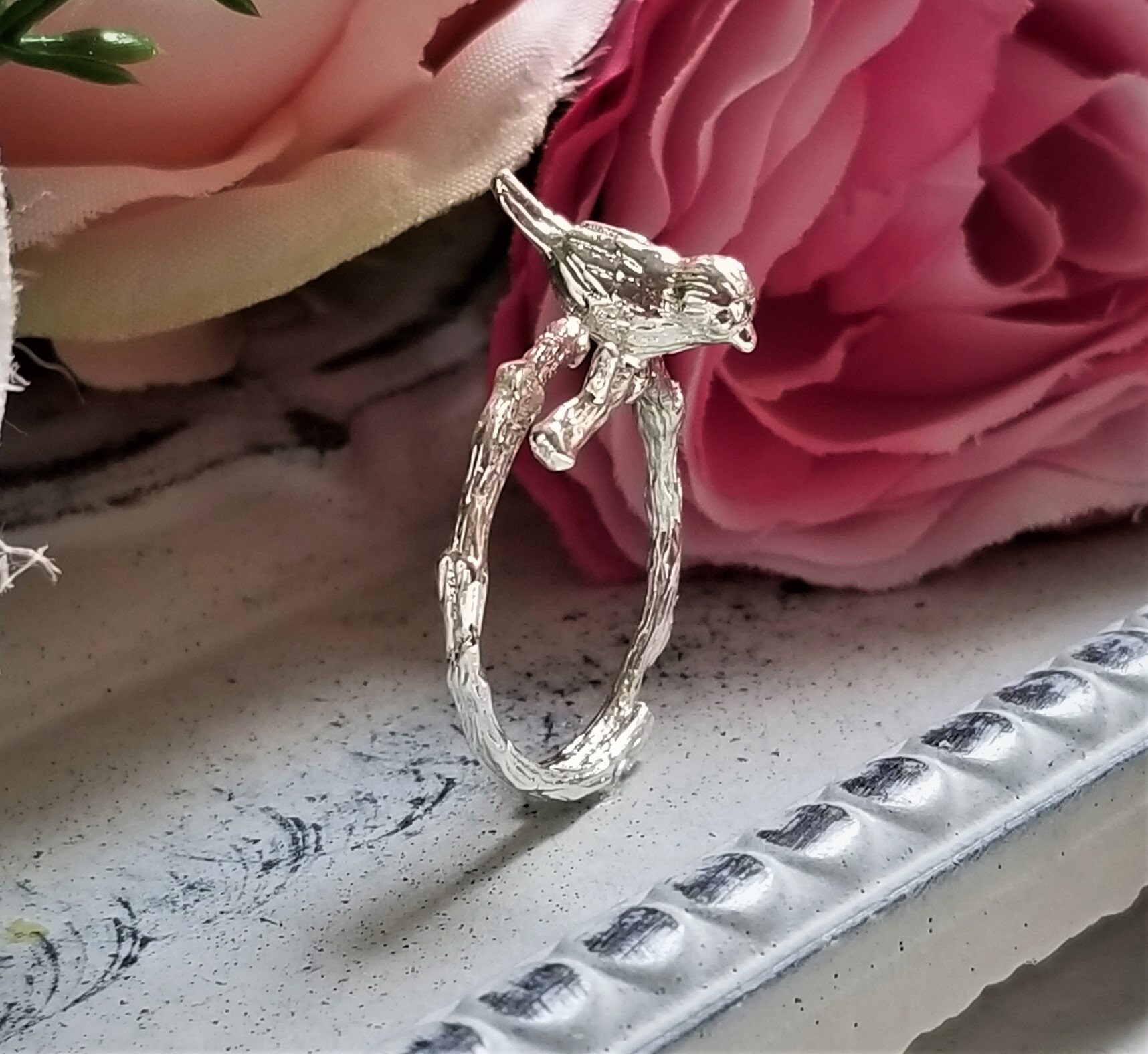 Bird Ring Bird on Branch Ring Bird on Twig Ring Adjustable - Etsy UK