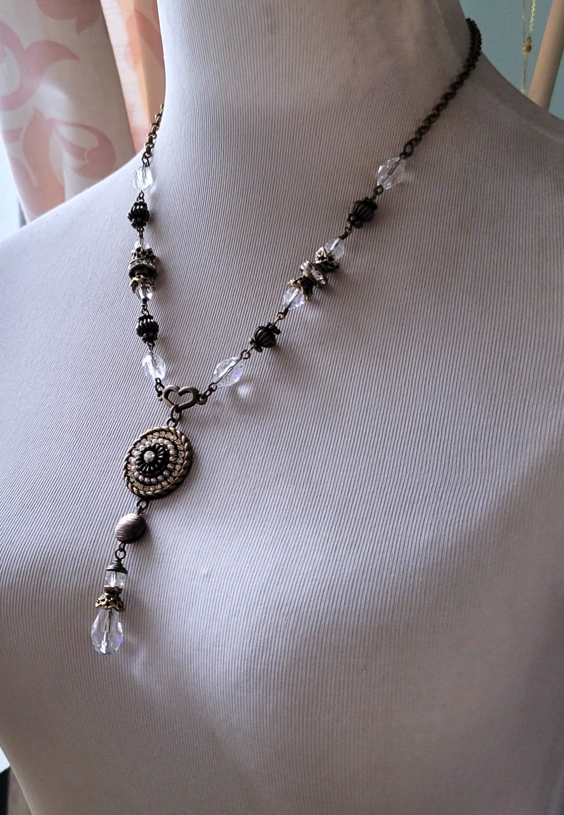 Art Deco Crystal Necklace Long Crystal Necklace Rhinestones - Etsy