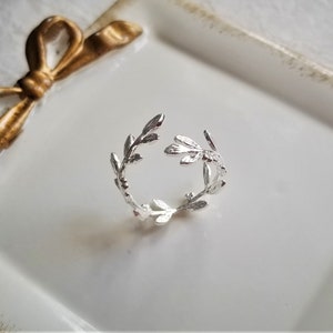 Silver Plated Brass Laurel Wreath Ring, Adjustable Leaf Ring - Etsy