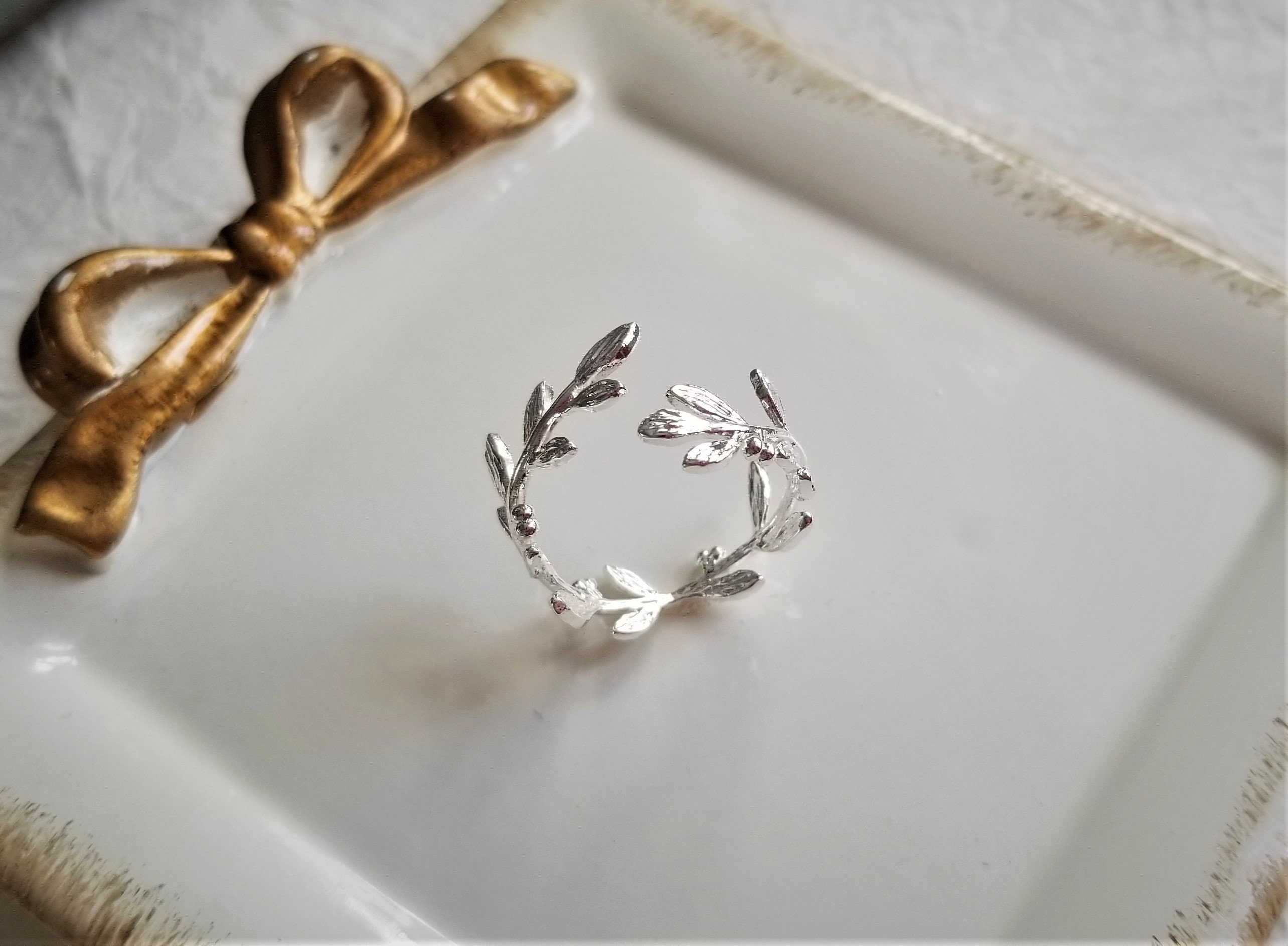 Laurel Wreath Ring Leaf ring Silver leaf ring Adjustable | Etsy