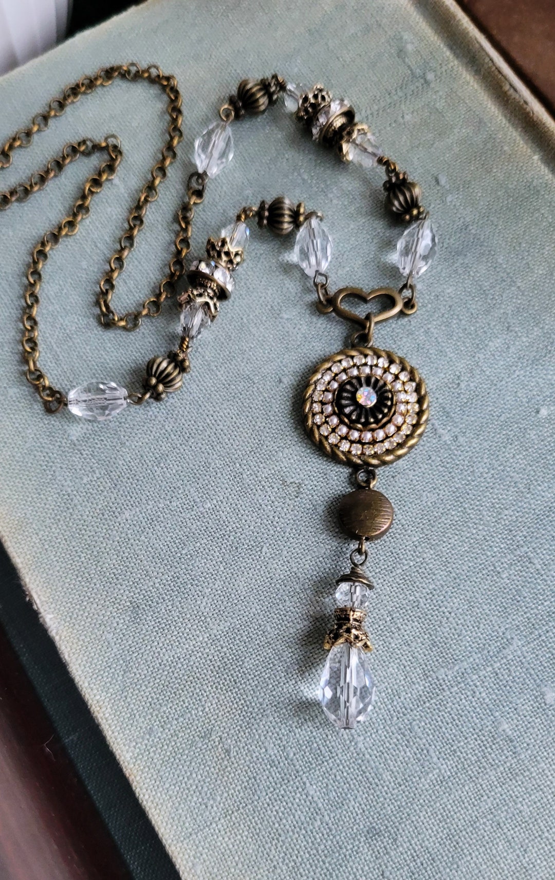 Art Deco Crystal Necklace, Long Crystal Necklace, Rhinestones Necklace ...
