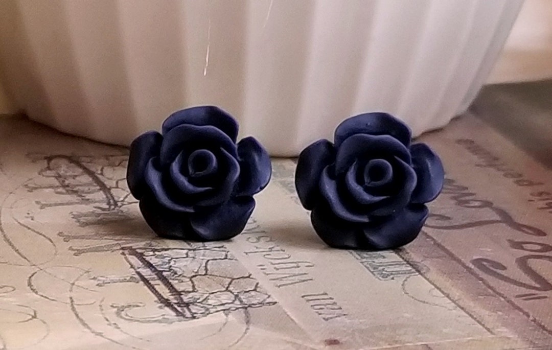 Navy Blue Lucite Flower Earrings, Sterling Silver Posts - Etsy