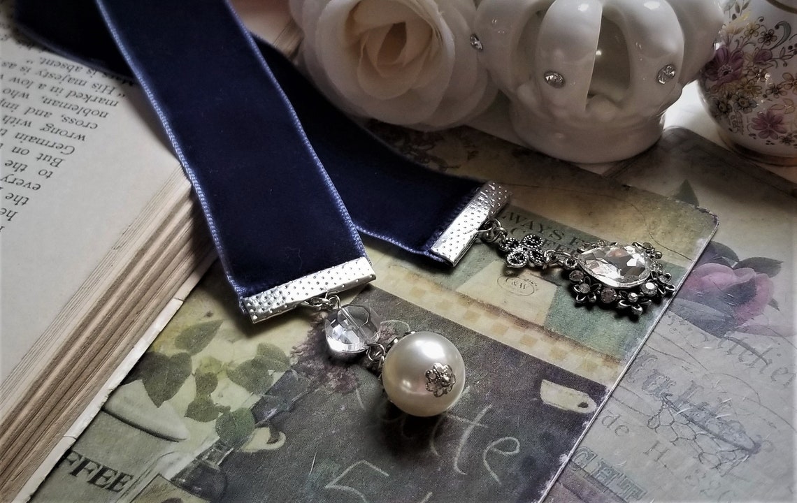 Navy Blue Velvet Bookmark Bling Bling Bookmark Blue and | Etsy