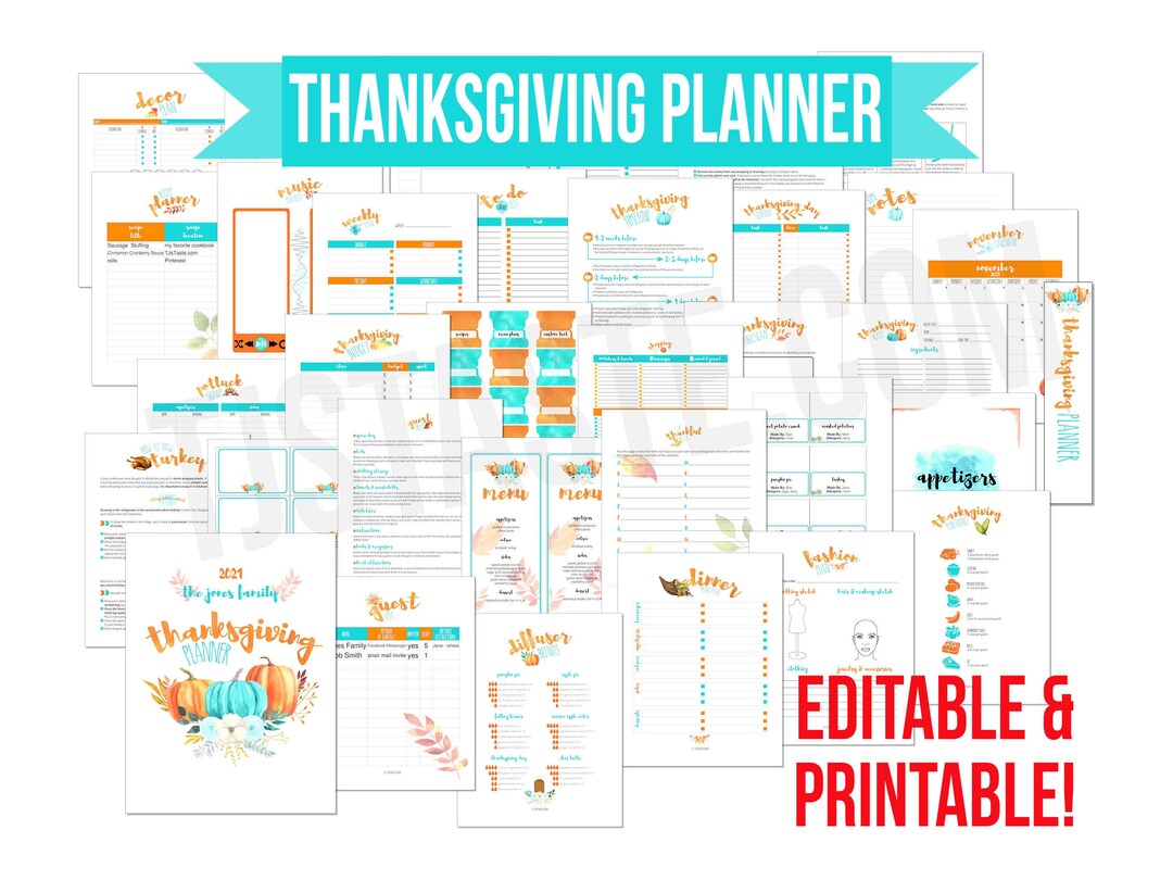 Thanksgiving Planner (editable/fillable & Printable) Organize Organizer ...