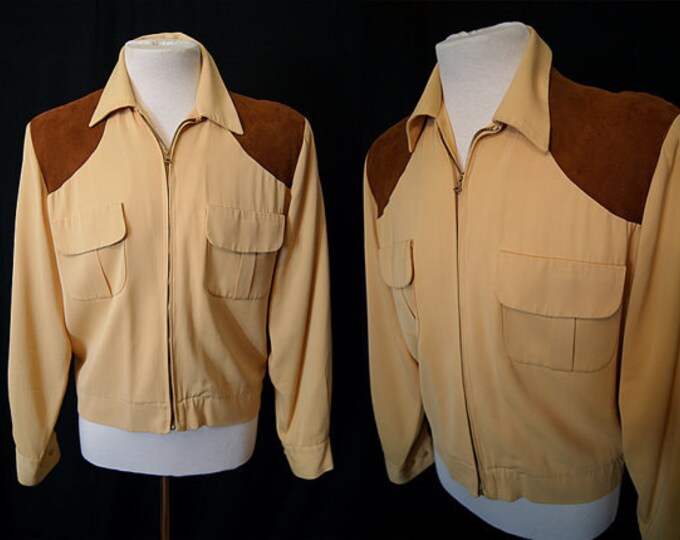1950's - XL - Gabardine Two Tone Brown Suede and Yellow Zip Front Sport ...