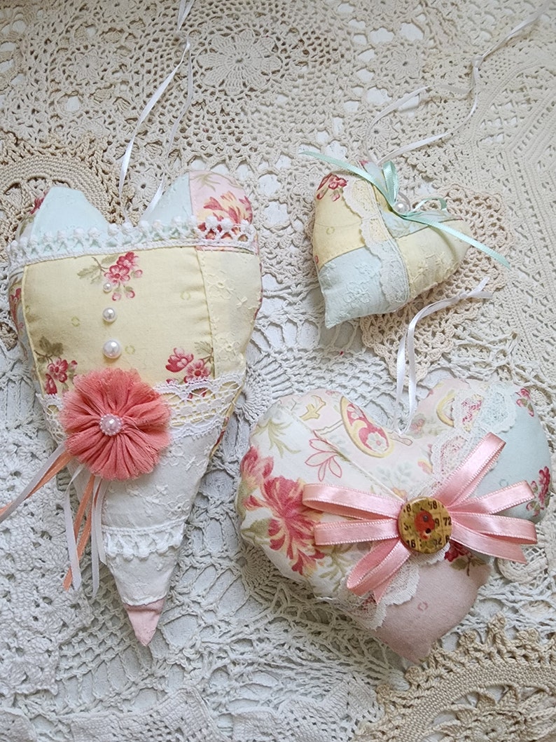 Shabby Stuffed Hanging Patchwork Hearts. Set of 3 - Etsy
