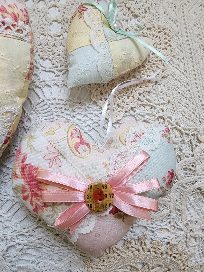 Shabby Stuffed Hanging Patchwork Hearts. Set of 3 - Etsy