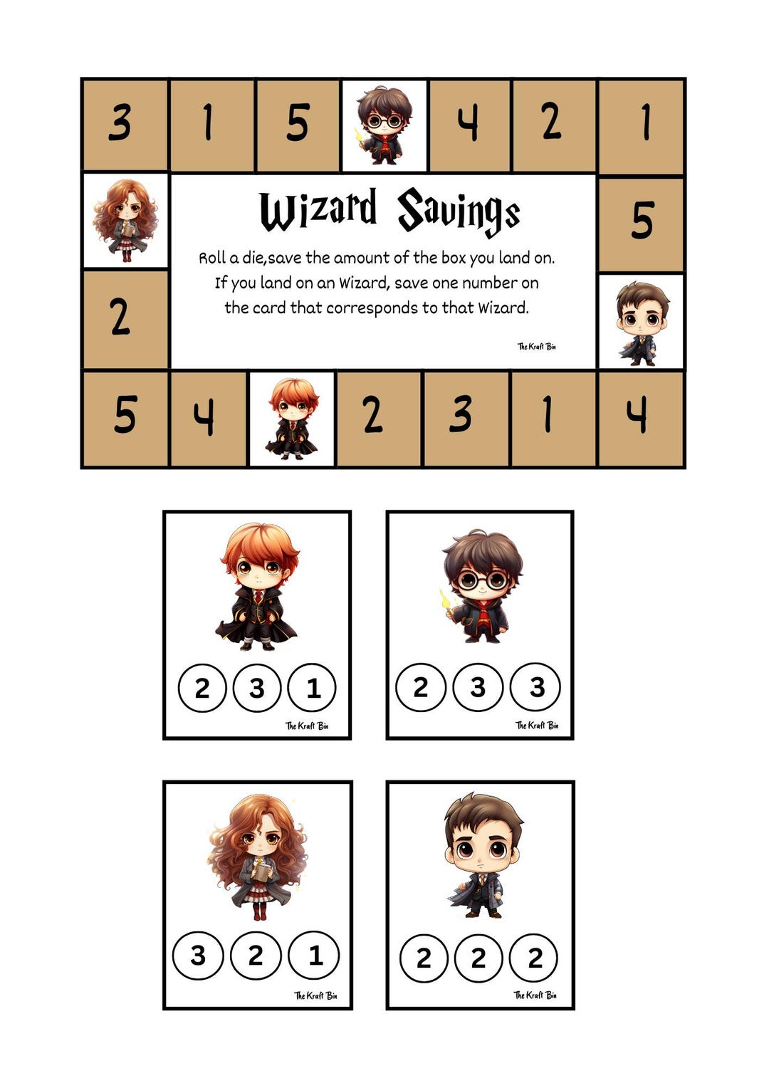Wizard Savings Board Game - Digital Download PDF Printable - Game Board ...