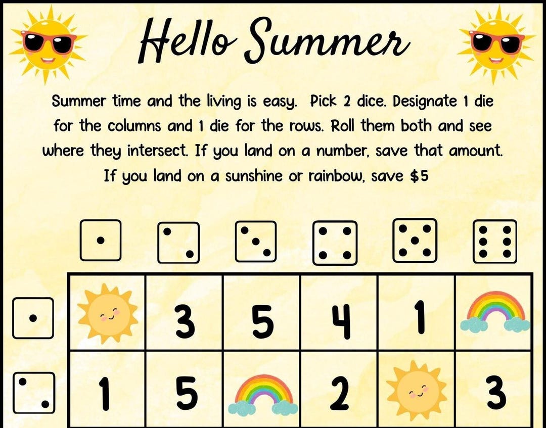 Hello Summer Dice Game - Etsy