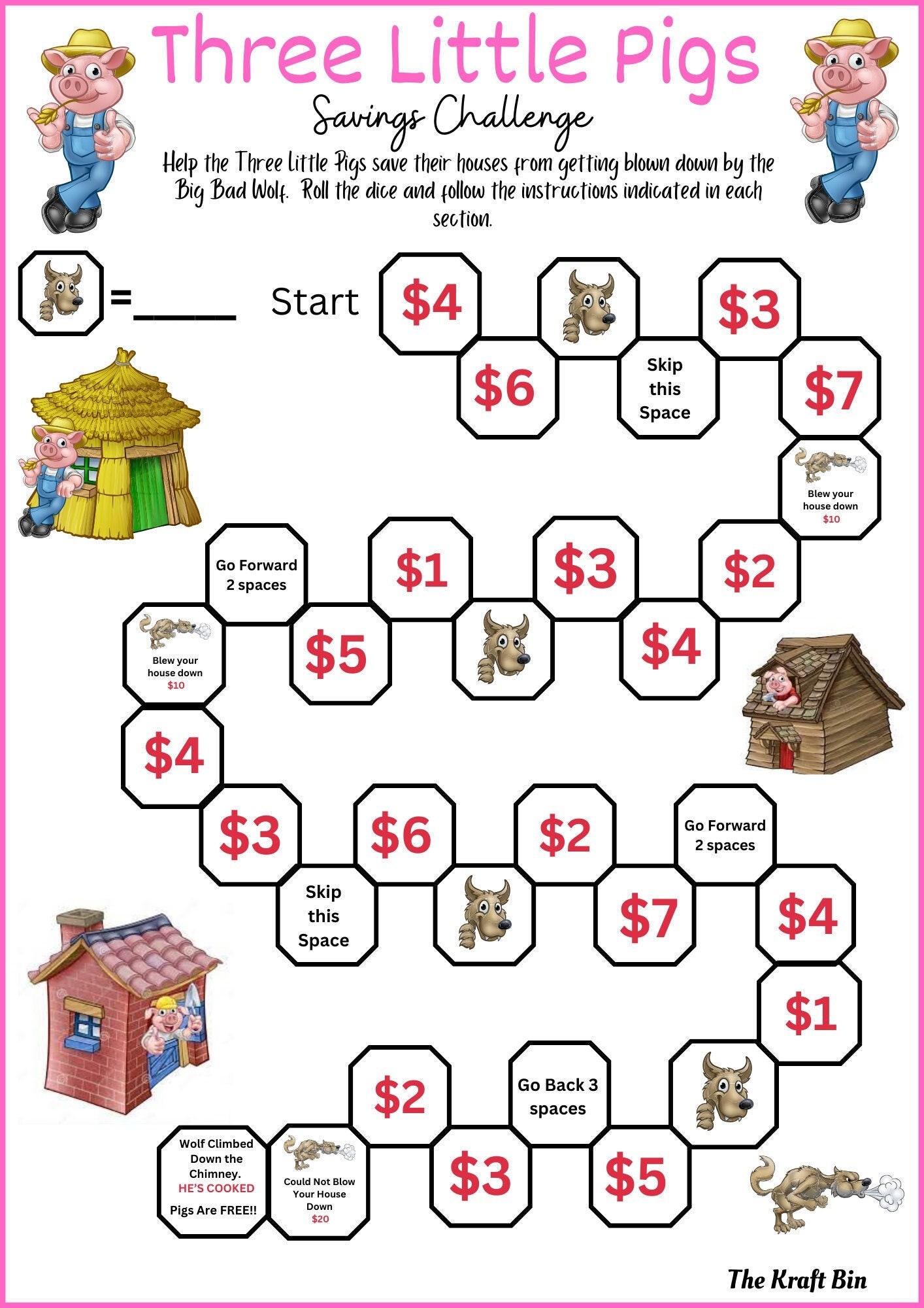 Three Little Pigs Game Savings Challenge, Savings Tracker, PDF ...
