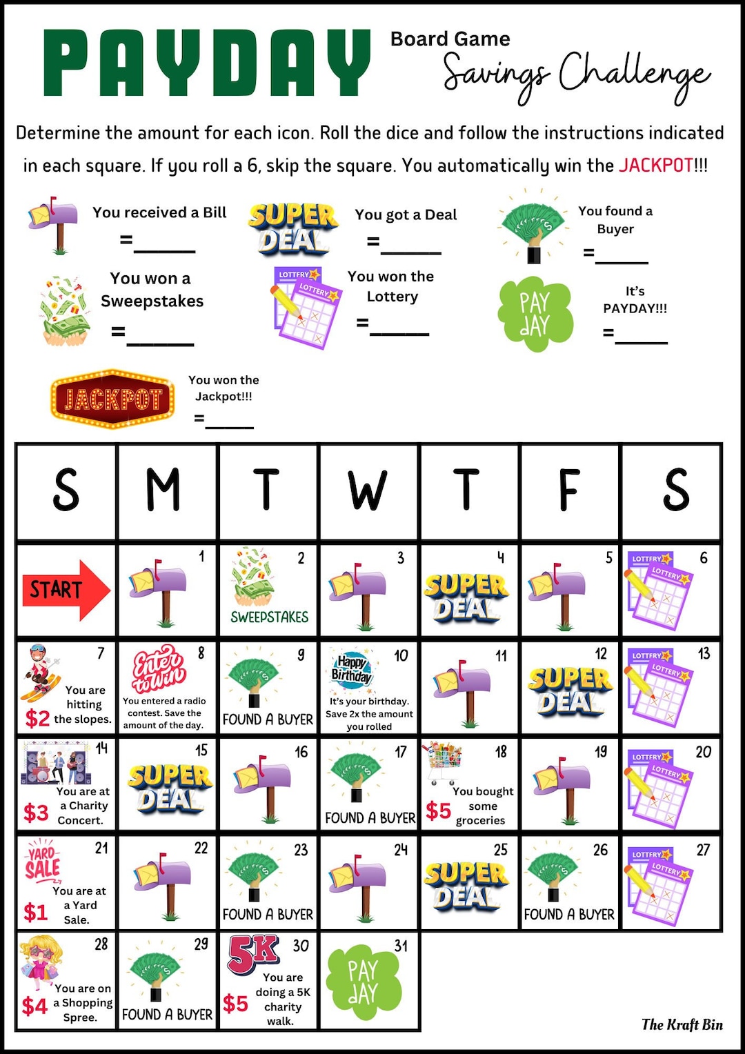 Payday Board Game Savings Challenge, Savings Tracker, PDF Printable ...