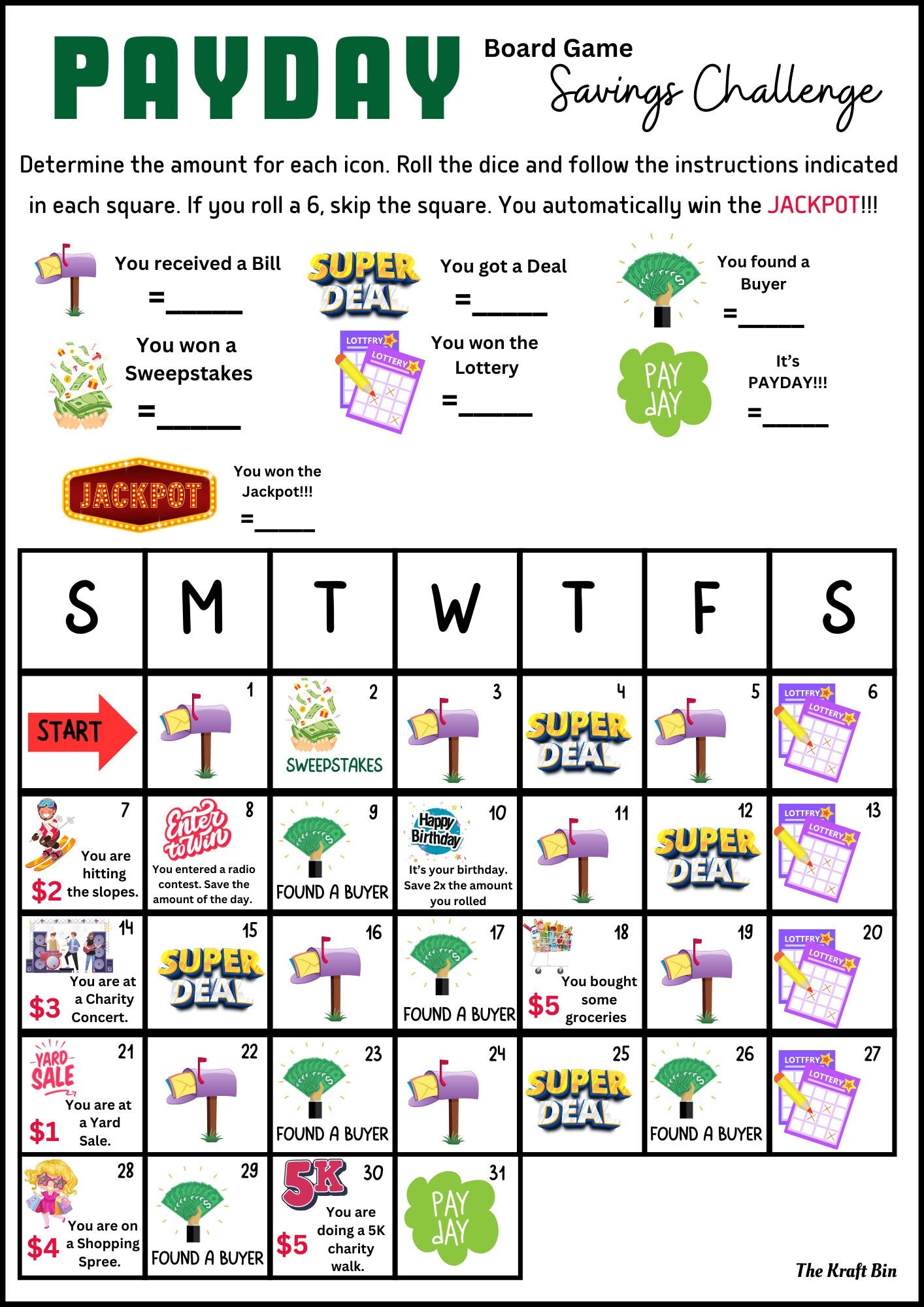 Payday Board Game Savings Challenge, Savings Tracker, PDF Printable ...