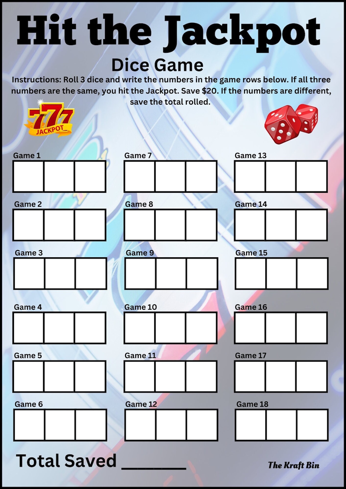 Hit the Jackpot Savings Game, Savings Challenge, Budgeting, Low Income ...