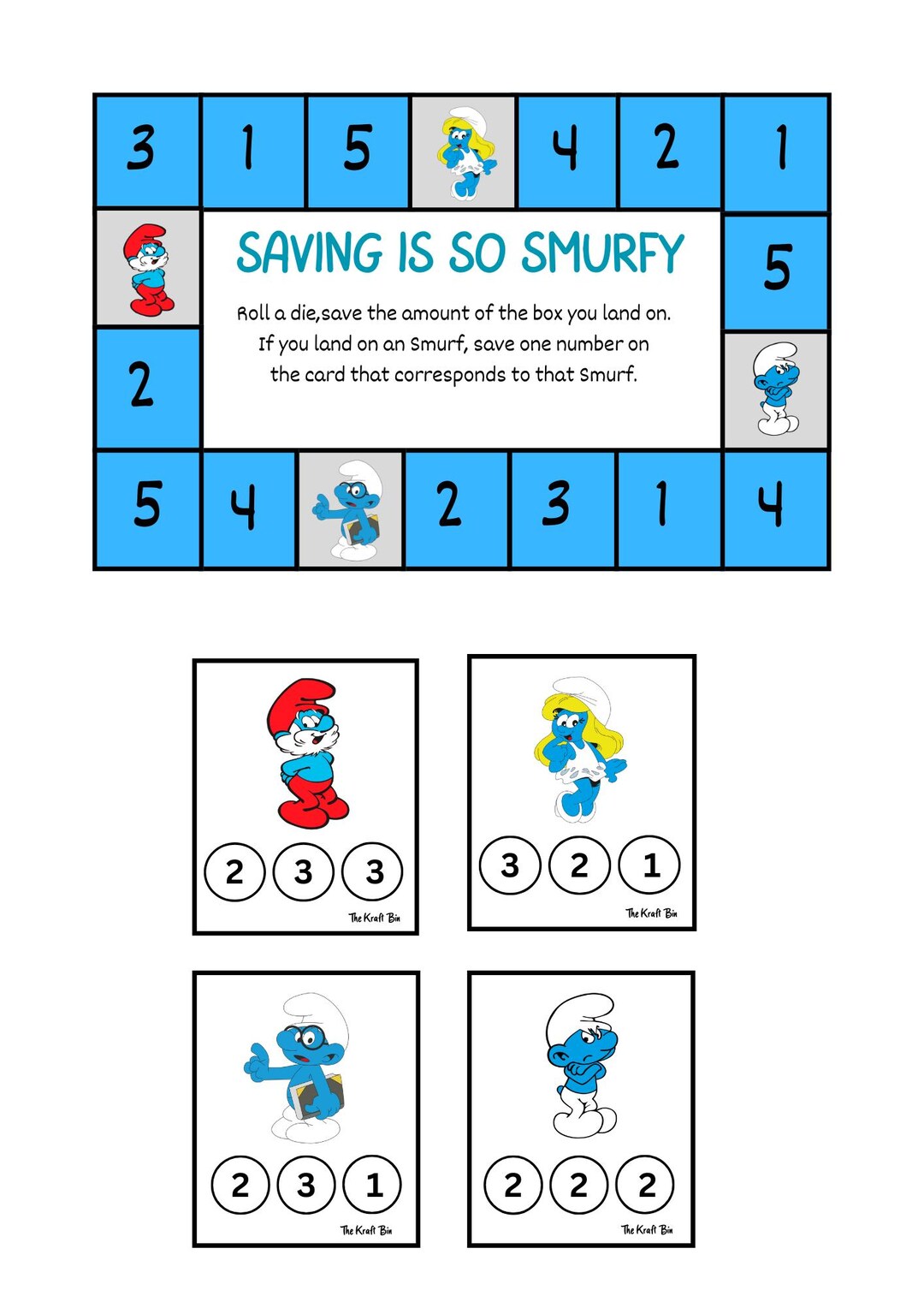 Saving is so Smurfy Board Game - Digital Download PDF Printable - Game ...