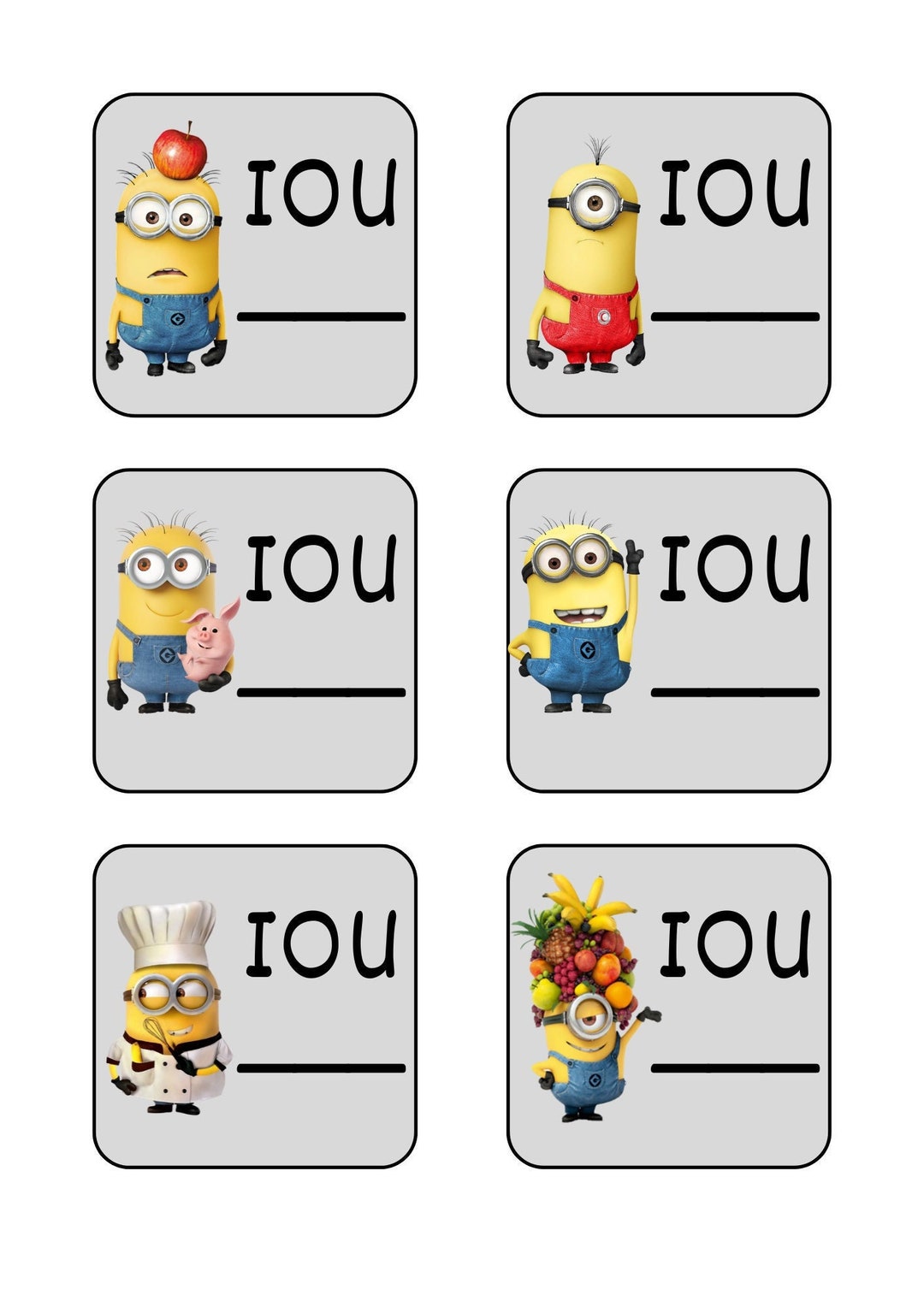IOU Minion Slips - Etsy