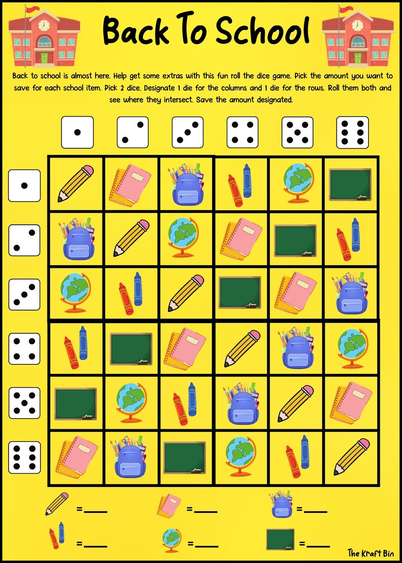 Back to School Dice Game - Etsy