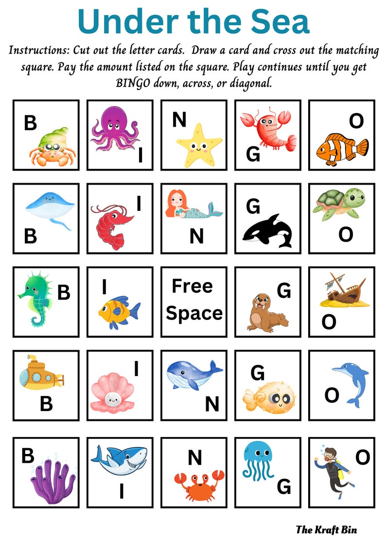 Under the Sea BINGO Savings Game - Etsy