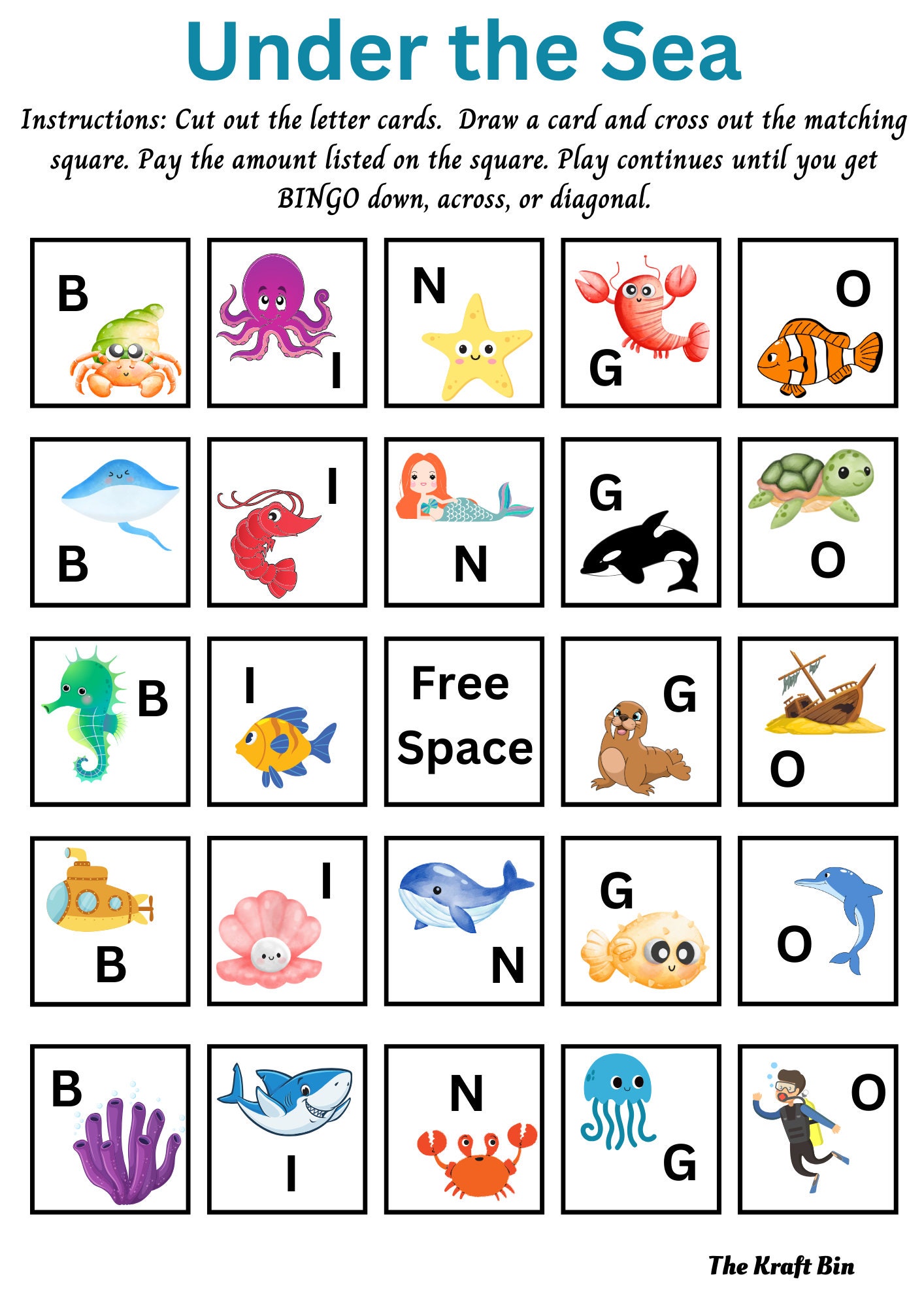 Under the Sea BINGO Savings Game - Etsy