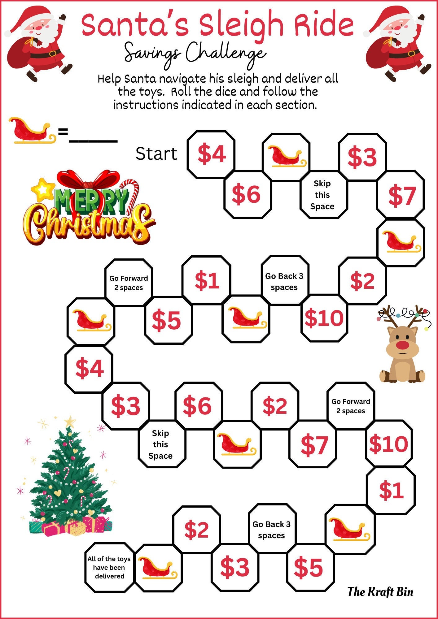 Santa's Sleigh Ride Savings Game, Savings Challenge, Budgeting, Low ...