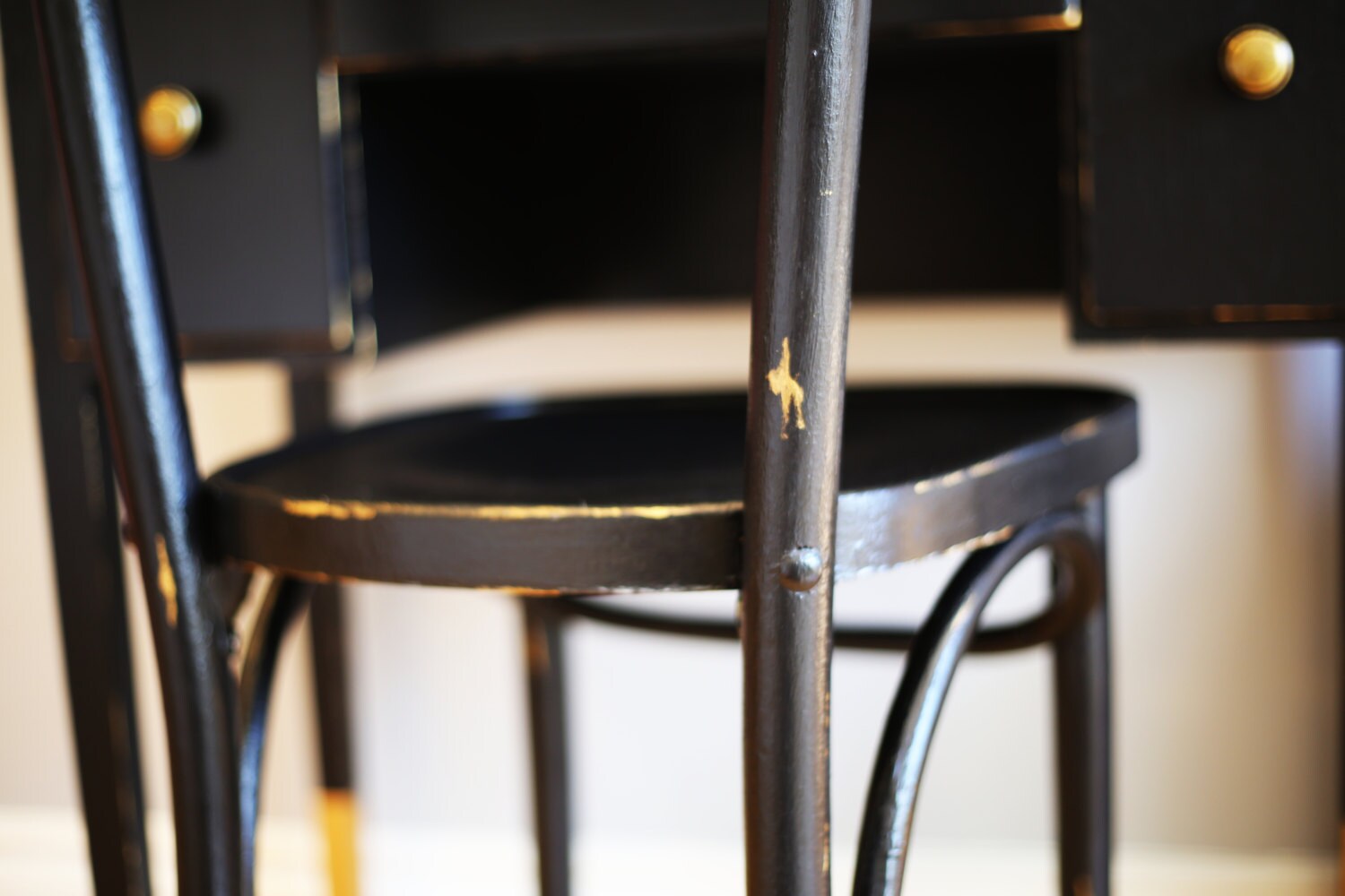 SOLD Order Custom Black and Gold Shabby Chic Vanity Table With Gold ...