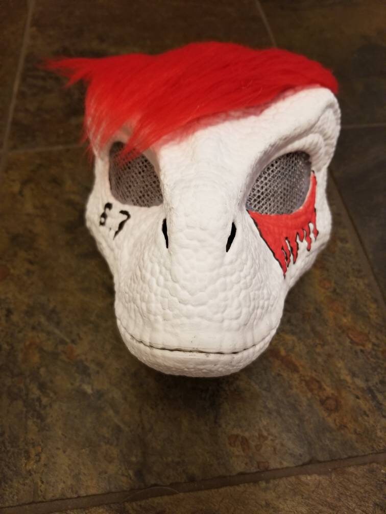 Hand painted red furry dino velociraptor mask fursuit cosplay | Etsy