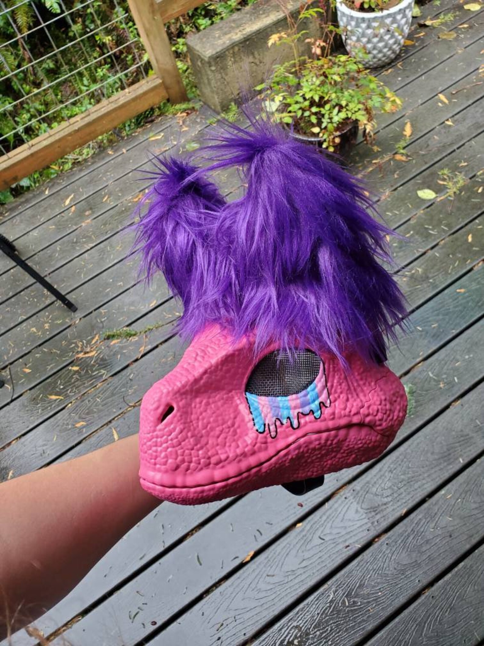 Hand painted furry dino raptor mask with custom ears and | Etsy