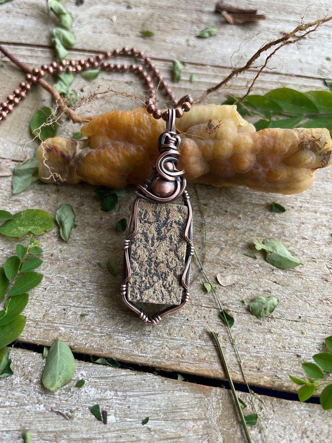 Dendritic Limestone Copper Pendant,dendritic Limestone Jewelry ...