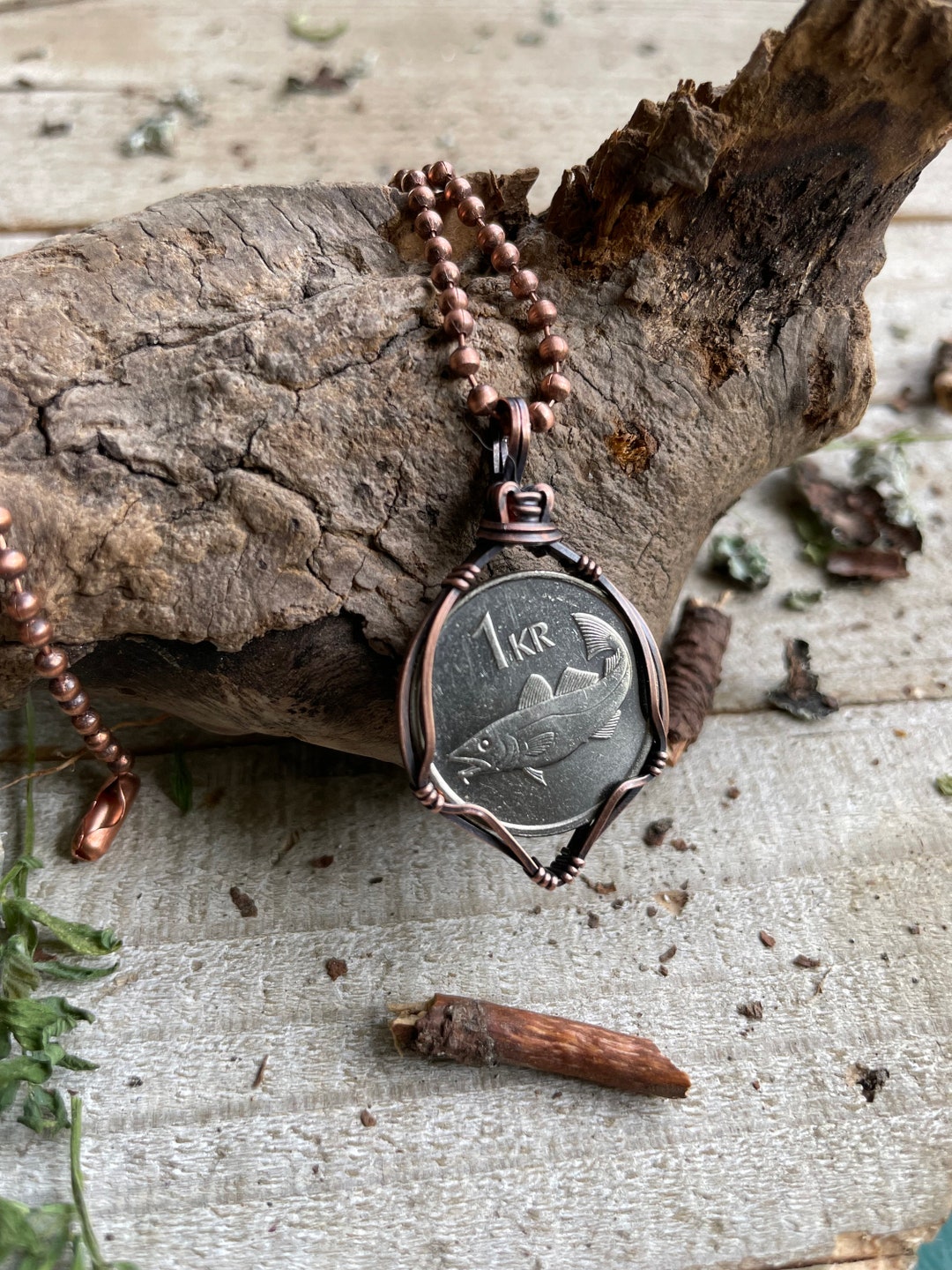 Coin Pendant,fish Pendant,wire Wrapped Pendant, Copper Jewelry, Copper ...