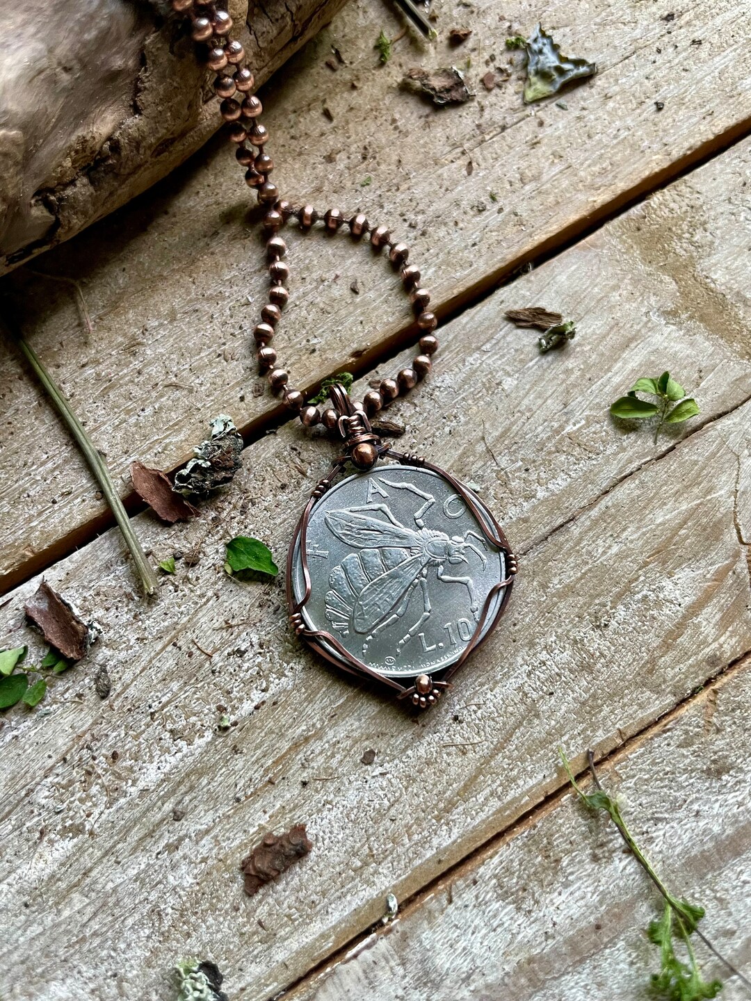 Coin Pendant, Bee Pendant,wire Wrapped Pendant, Copper Jewelry, Copper ...
