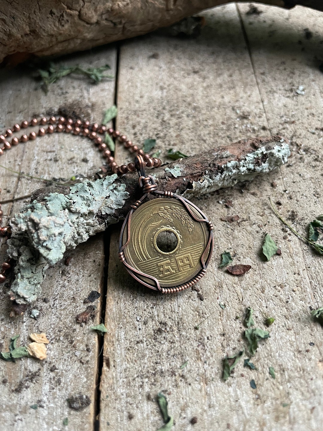 Coin Pendant, Japanese Coin Pendant,wire Wrapped Pendant, Copper ...