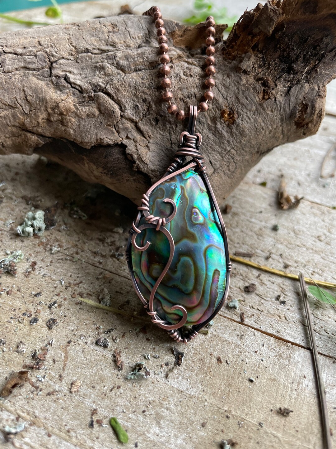 Abalone Pendant,wire Copper Pendant, Wire Wrapped Pendant, Abalone ...