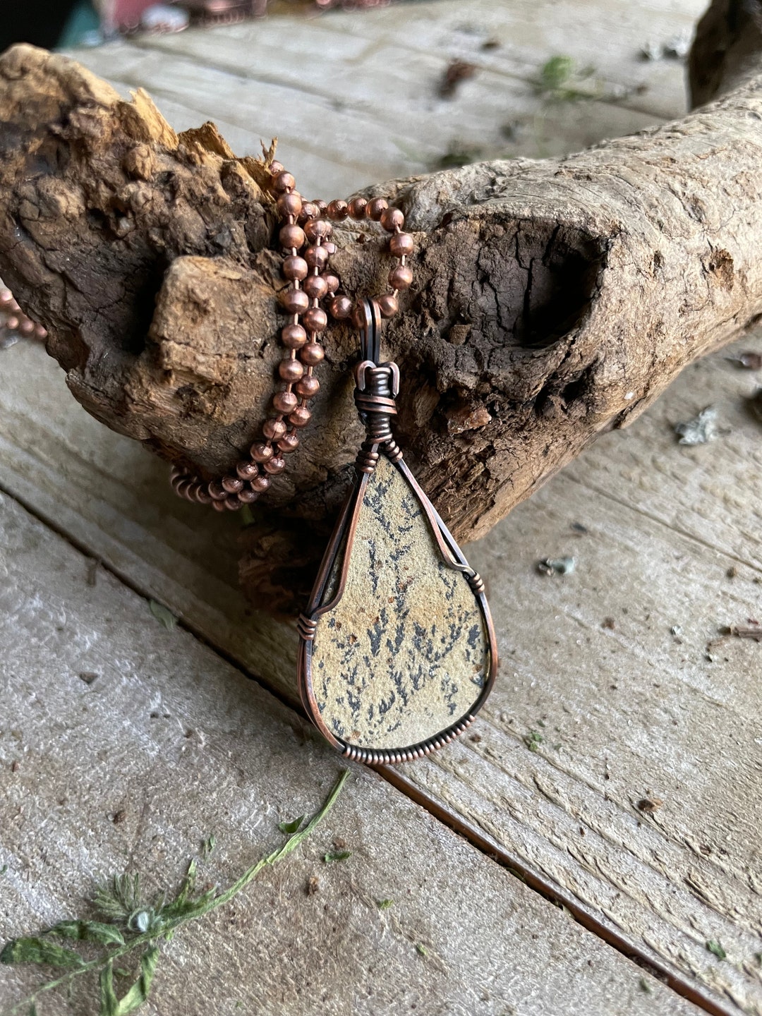 Dendritic Limestone Copper Pendant,dendritic Limestone Jewelry ...
