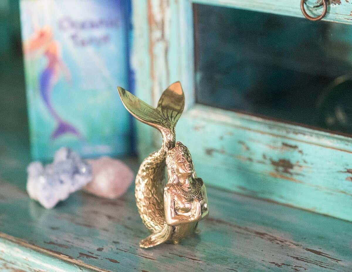 Mermaid Decor Mermaid Statue Gold Mermaid Figurine | Etsy