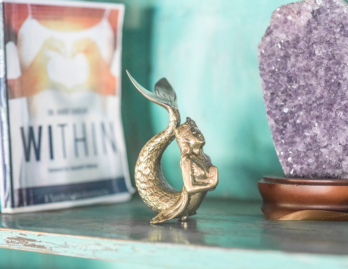 Mermaid Decor Mermaid Statue Gold Mermaid Figurine | Etsy