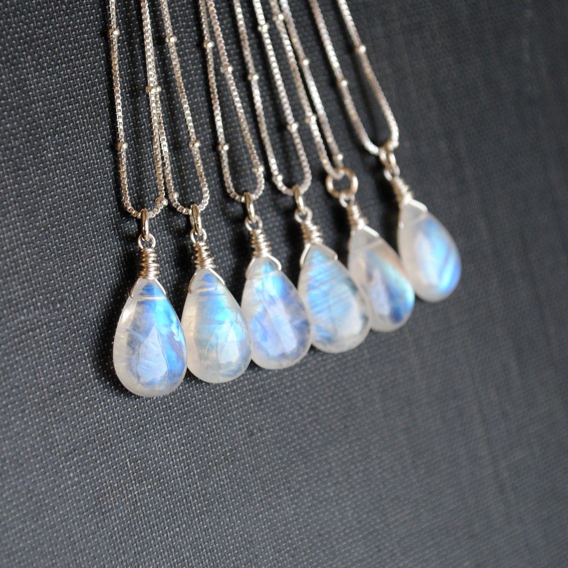 Moonstone Necklace Sterling Silver Satellite Chain Moonstone - Etsy