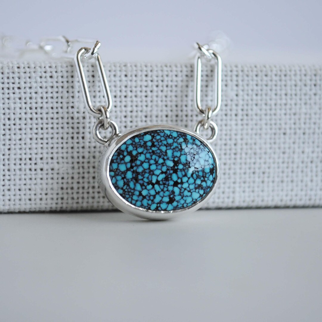 Kingman Spiderweb Turquoise Necklace, Sterling Silver Kingman Spiderweb ...