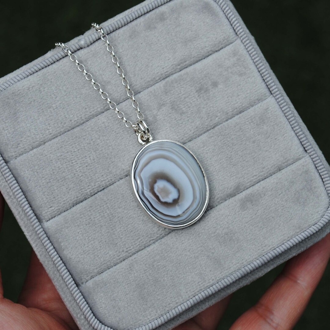 Oval Botswana Agate Necklace Sterling Silver Botswana Agate Jewelry - Etsy