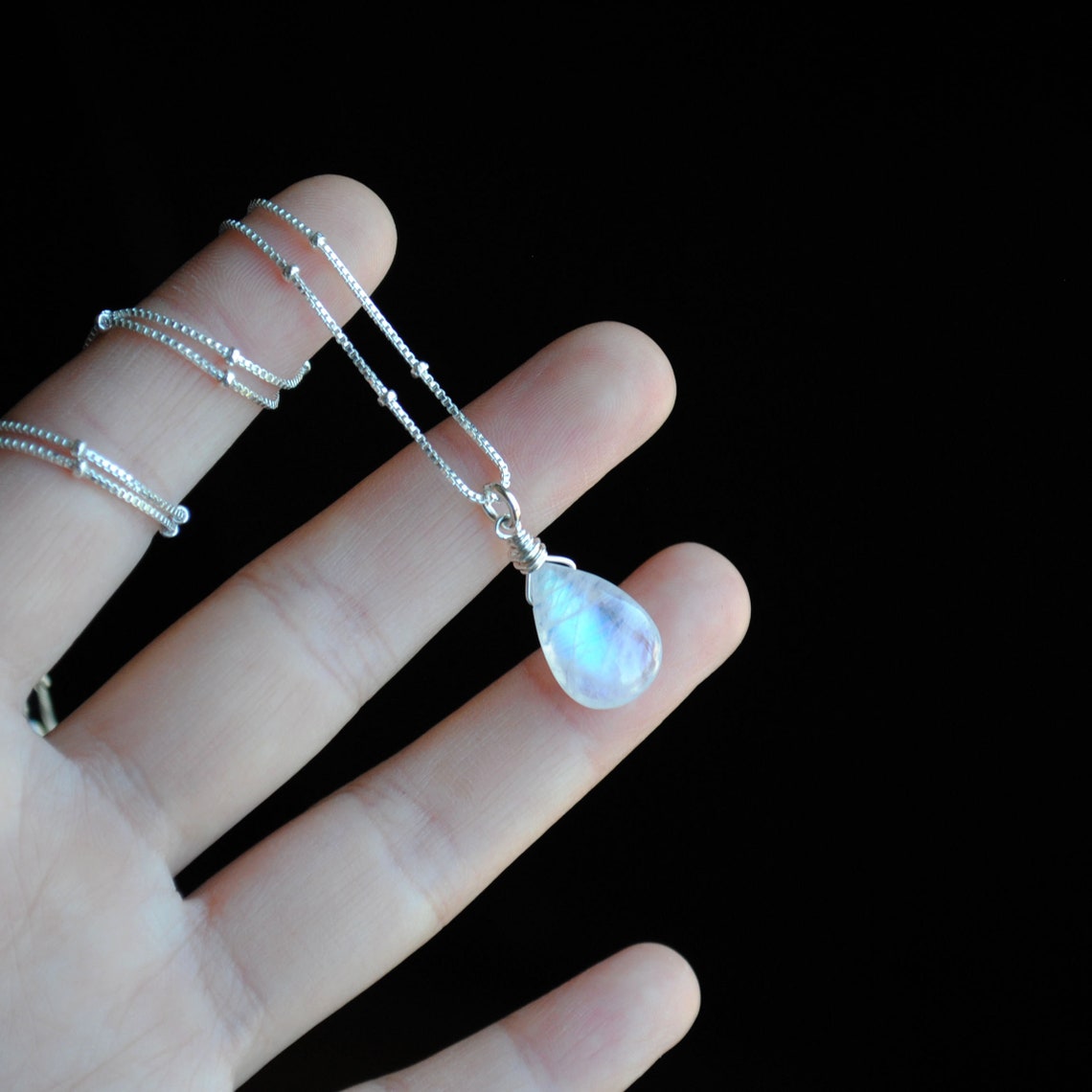 Moonstone Necklace Sterling Silver Satellite Chain Moonstone - Etsy