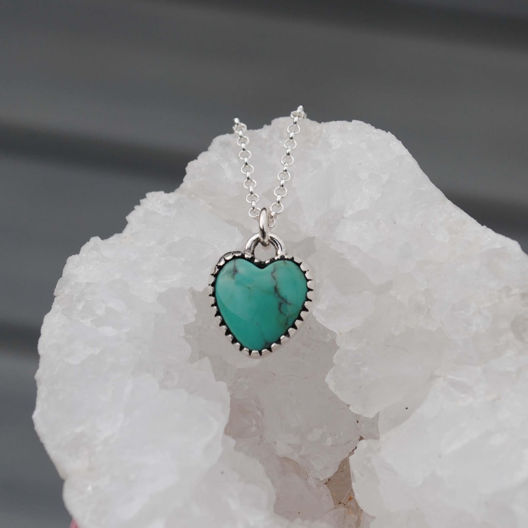 Sterling Silver Turquoise Heart Necklace, Pendant Turquoise Heart ...