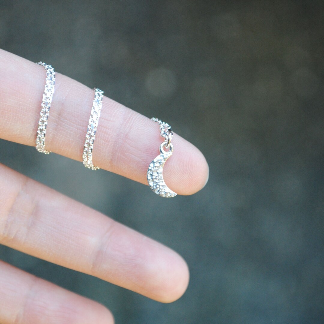 Tiny Crescent Moon Necklace, Sterling Silver Crescent Necklace, Crescent Moon Jewelry, Silver ...