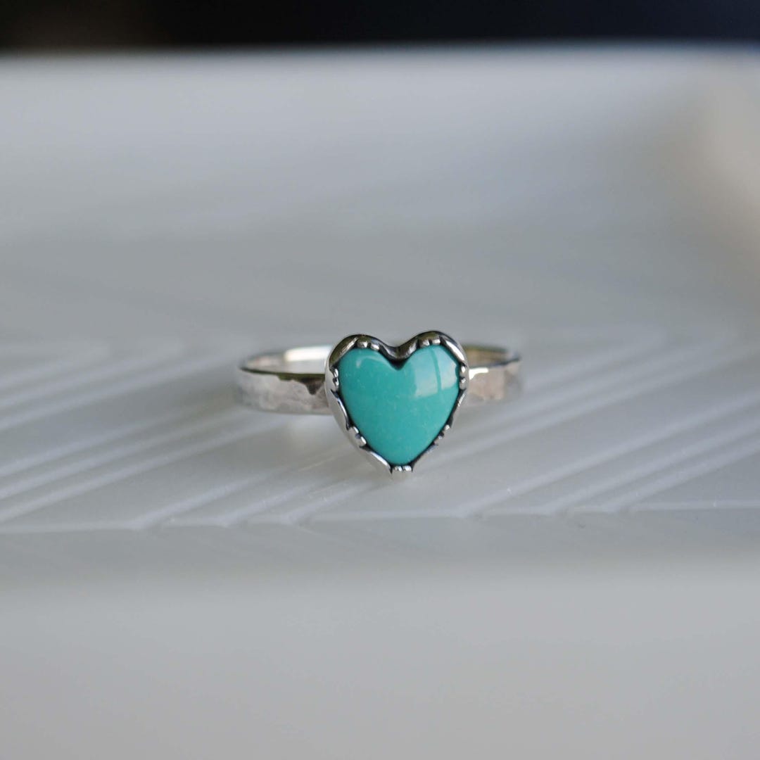 Petite Turquoise Heart Ring Size 7.25, Sterling Silver Turquoise Heart ...