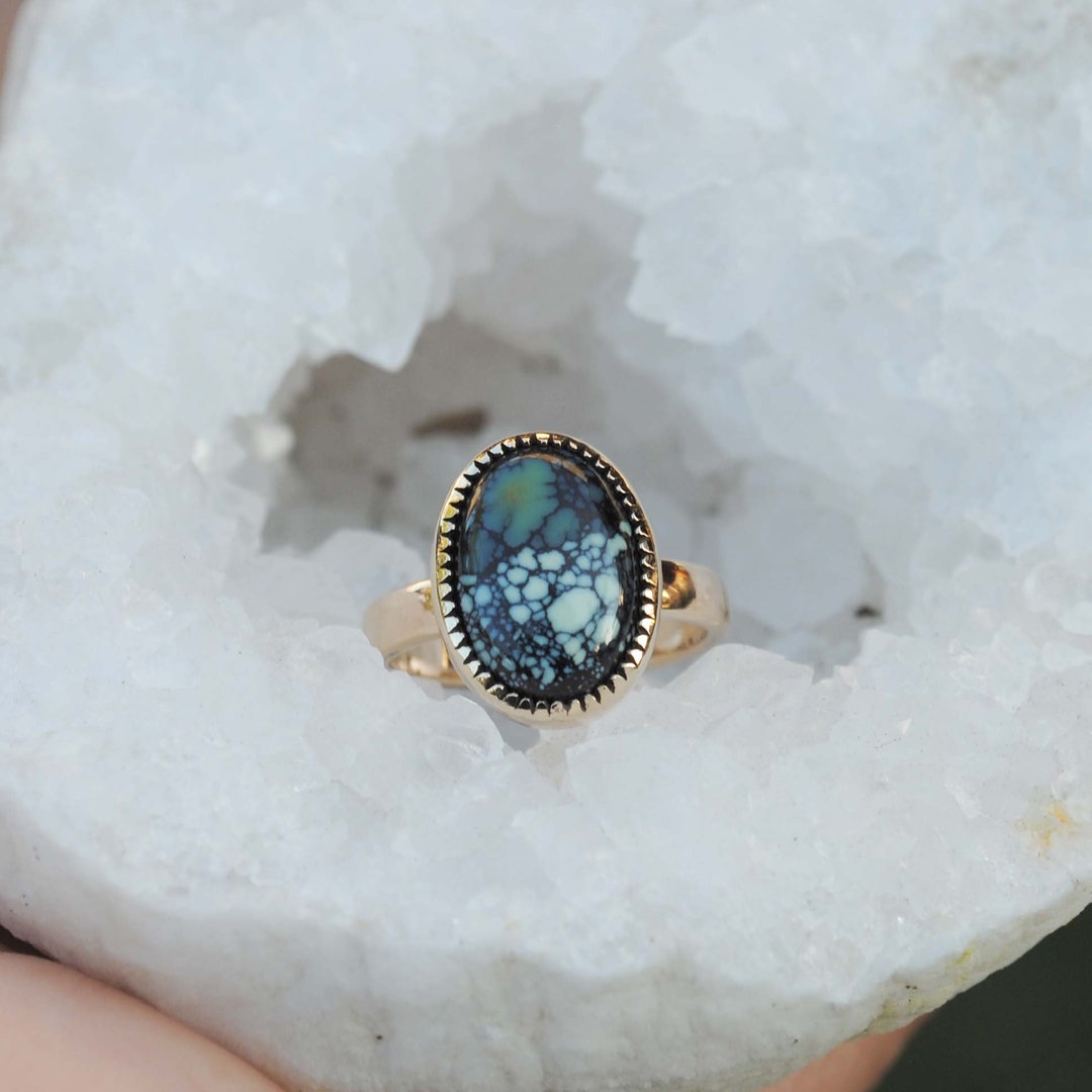 14K Gold New Lander Chalcosiderite Ring, Solid 14K Gold New Lander ...