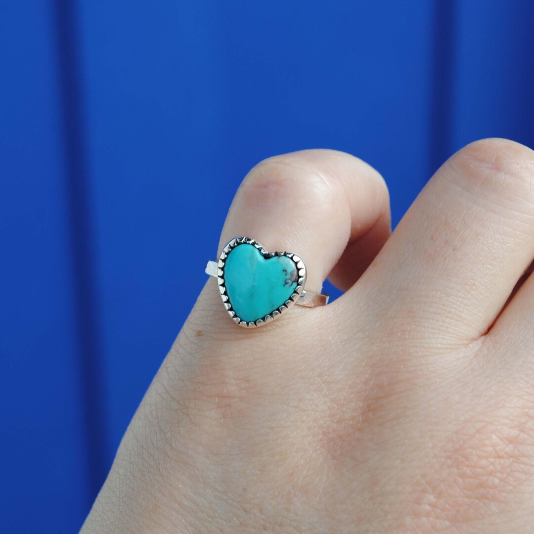 Turquoise Heart Ring Size 5, Sterling Silver Turquoise Heart Jewelry - Etsy