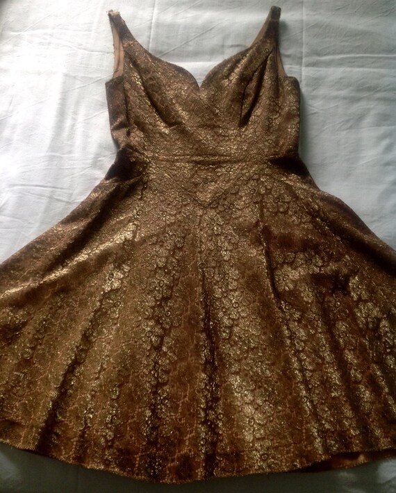 Rare Vtg 50s gold thread dress // 1950s gold sparkly … - Gem