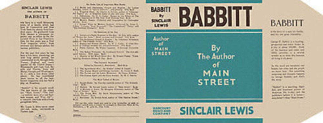 Sinclair Lewis - Babbit - Facsimile Dust Jacket for the First Edition ...