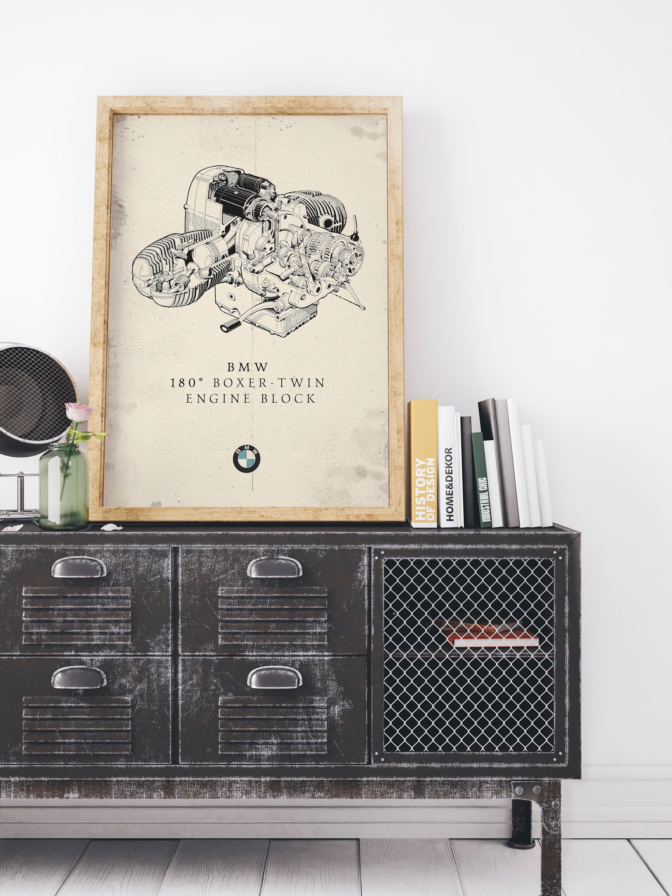 BMW Engine, Technical Drawing, Motorcycle Poster, Cafe Racer, Vintage ...