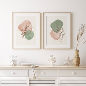 Set of 2 Sage Green Botanical Printable Wall Art, Boho Living Room ...
