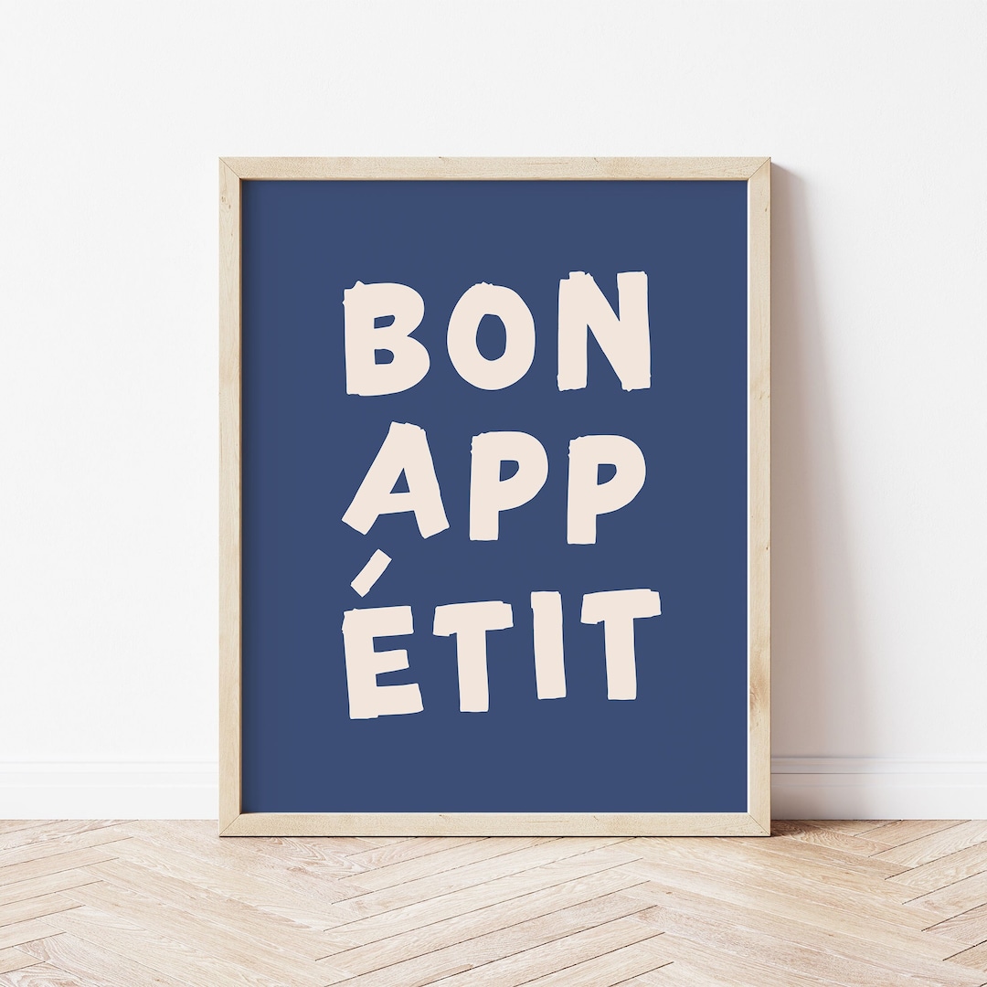 Bon Appétit Typography Poster Print, French Language Quote Wall Art ...