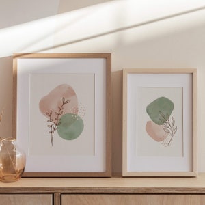 Set of 2 Sage Green Botanical Printable Wall Art, Boho Living Room ...