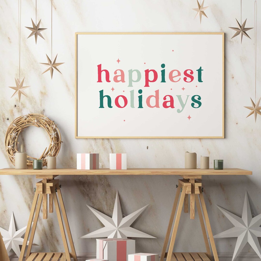 Happy Holidays Sign Printable Christmas Wall Art Sign Printable Digital ...